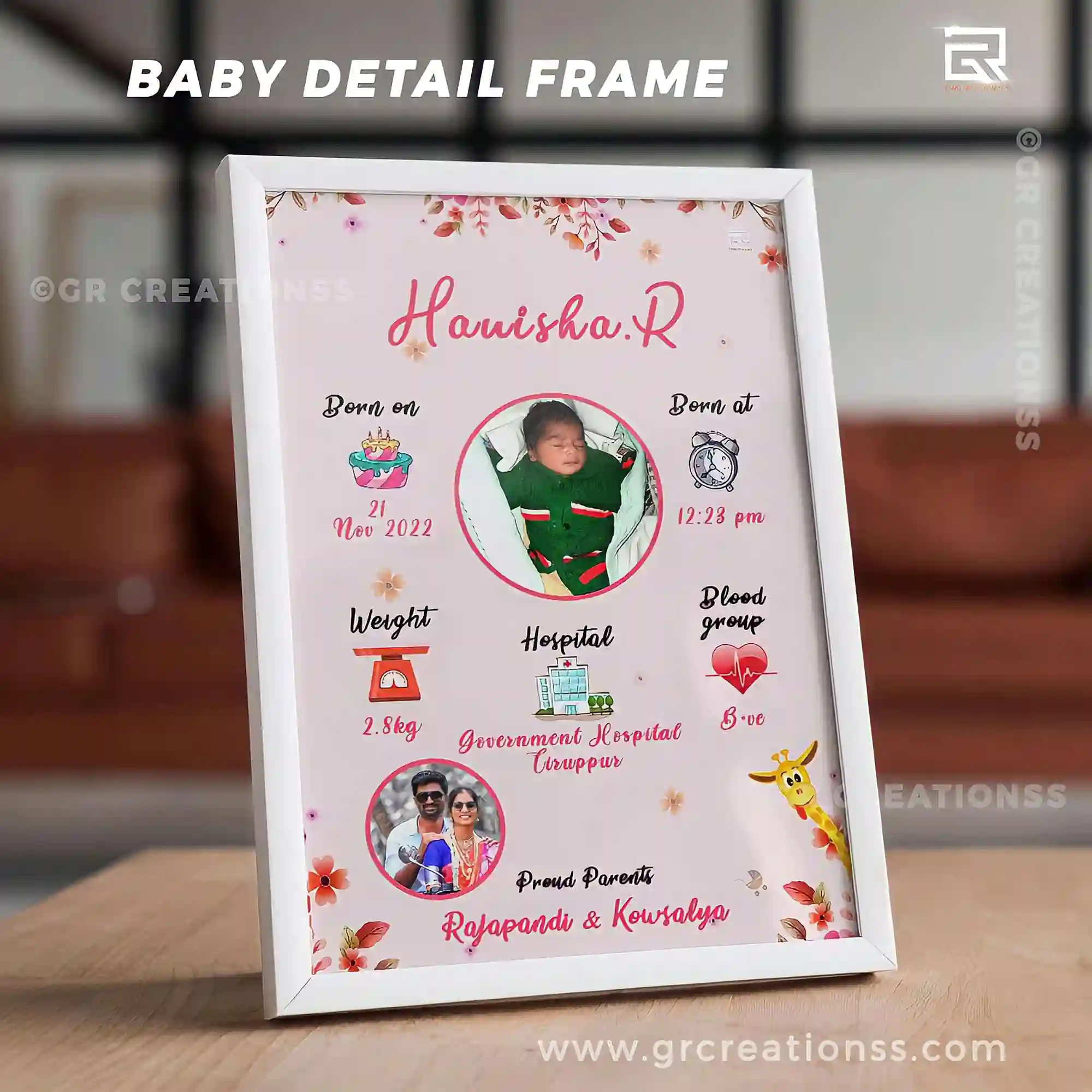 Customized baby details frame at best price | GR CREATIONSS Customized baby details frame at best price | GR CREATIONSS